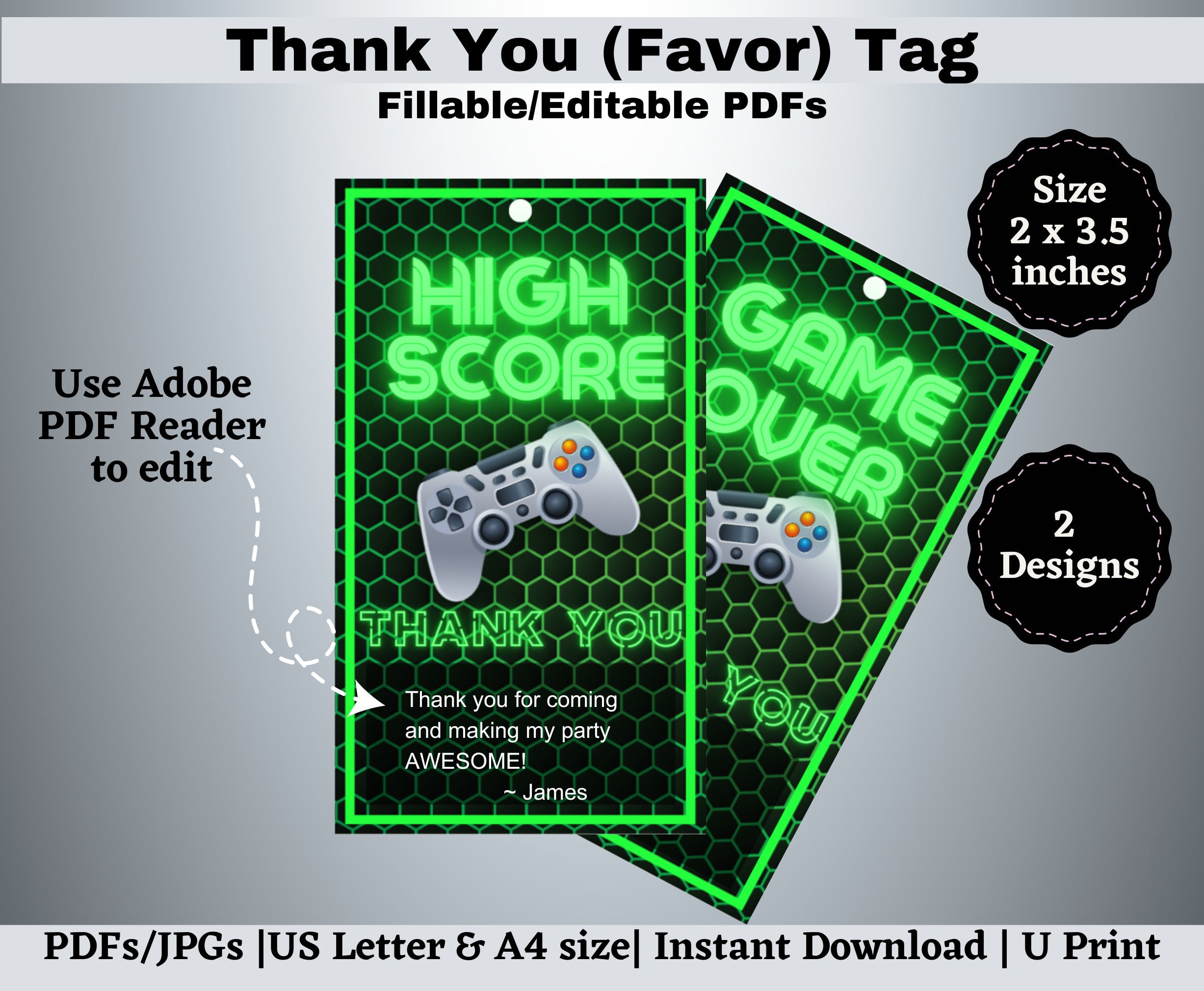 Gamer Party Thank You Card Printable, Video Game Truck Party, Editable ...