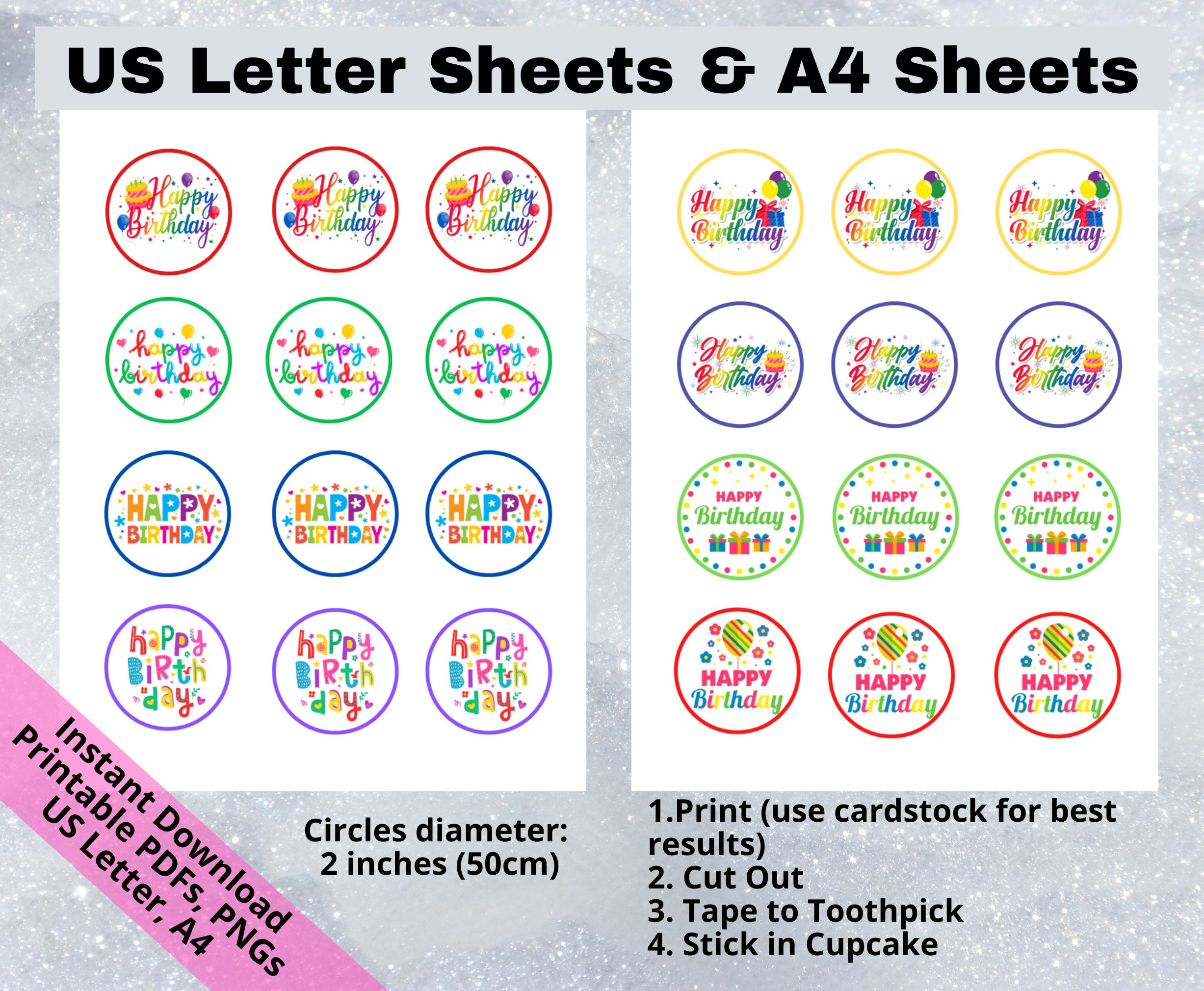 PRINTABLE Cupcake Topper, Happy Birthday Party Labels, Birthday Party ...