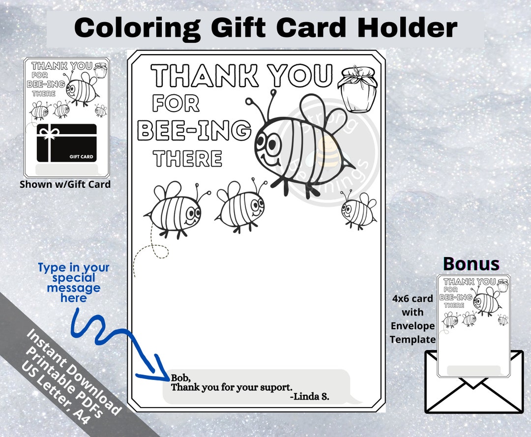 Thank You Coloring Gift Card Holder, PRINTABLE Teacher Thank You Gift ...