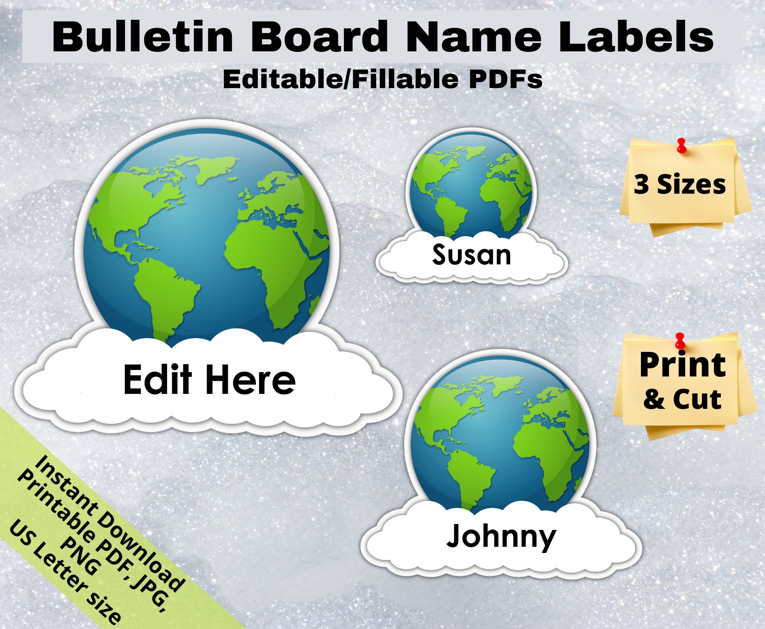 Editable Student Name Tags PRINTABLES Globe World Cloud - Etsy