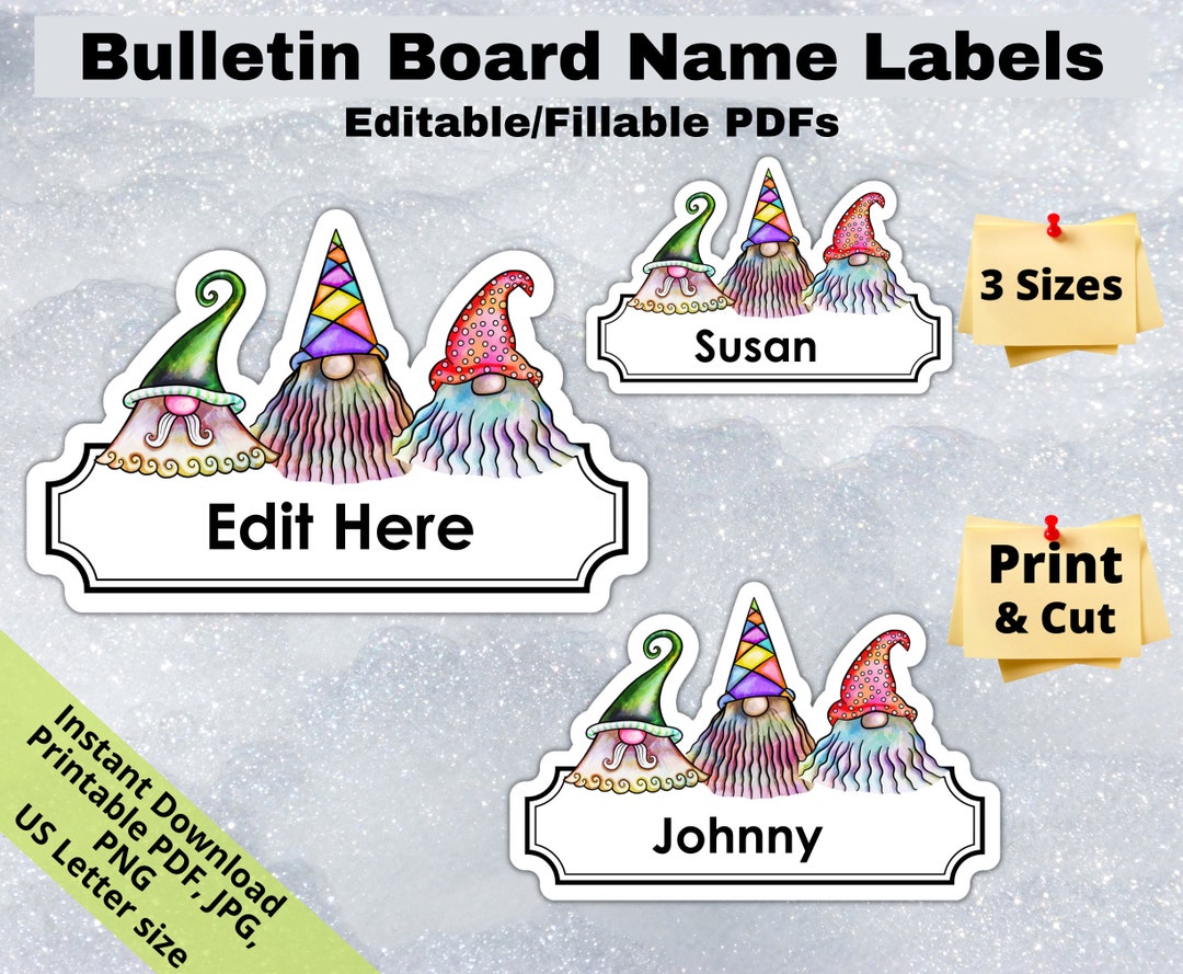 Gnomes, Editable Student Name Tags PRINTABLES, Classroom Bulletin Board ...