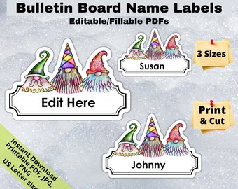 Gnome Name Tags editable in Canva - Etsy