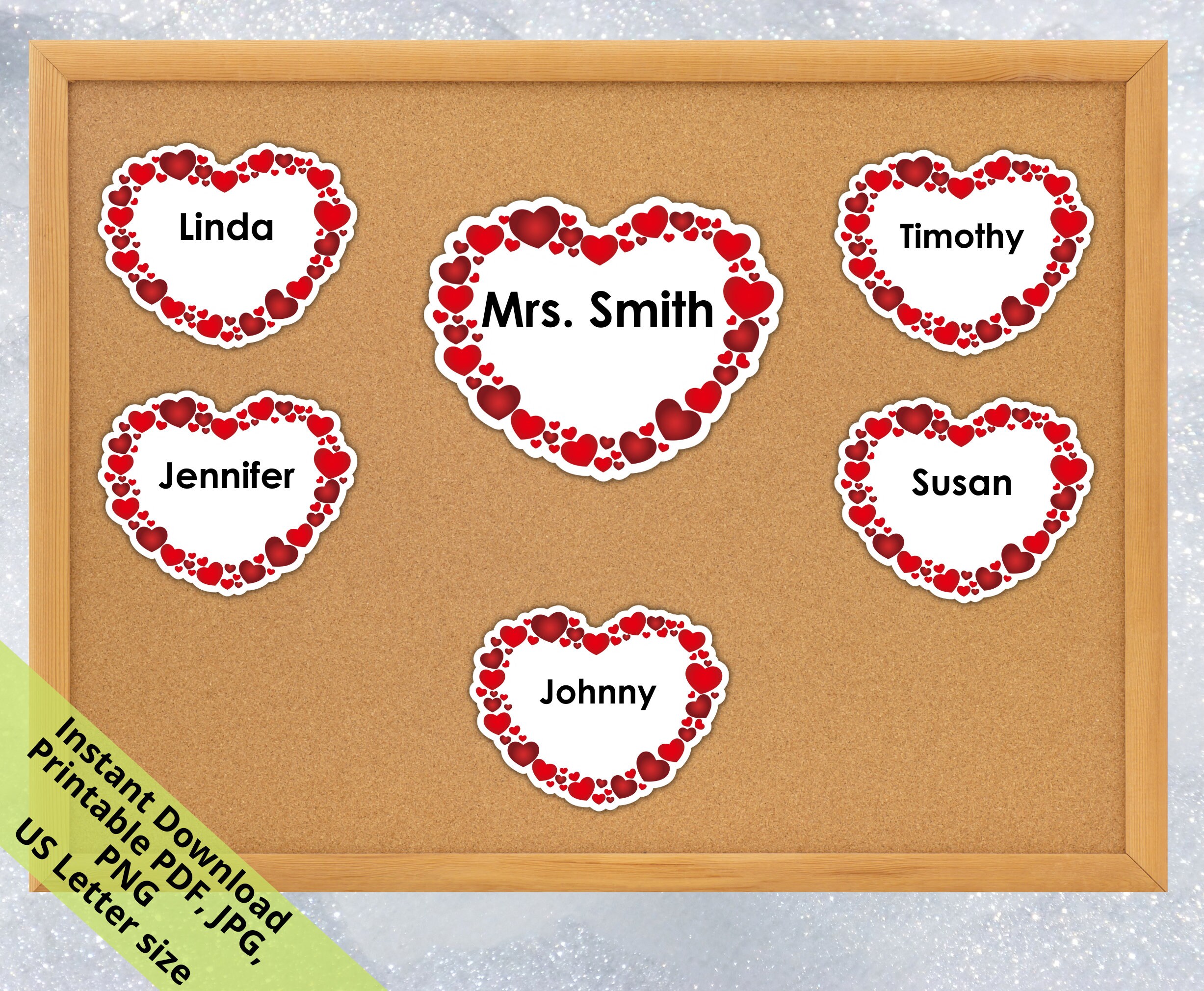 Heart Valentine Name Tags: Editable Classroom Decor (PDF, PNG, JPG) - Etsy