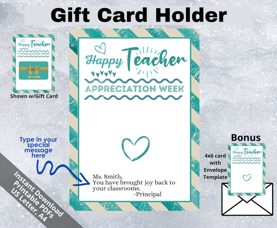 Happy Teacher Appreciation Week Gift Card Holder, PRINTABLE Teacher ...