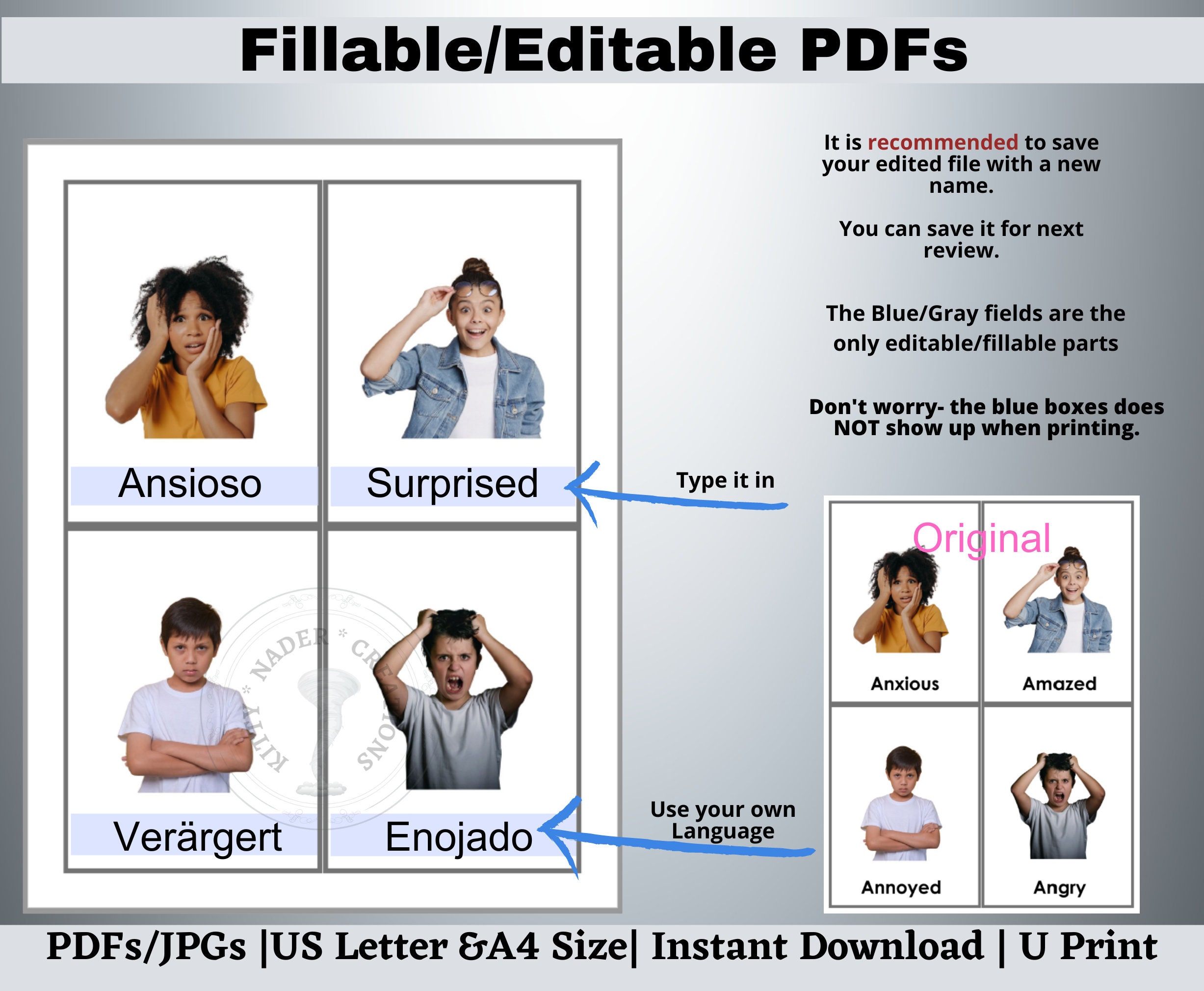 Visual Emotions Flashcards PRINTABLES, Feelings Cards With Real People ...