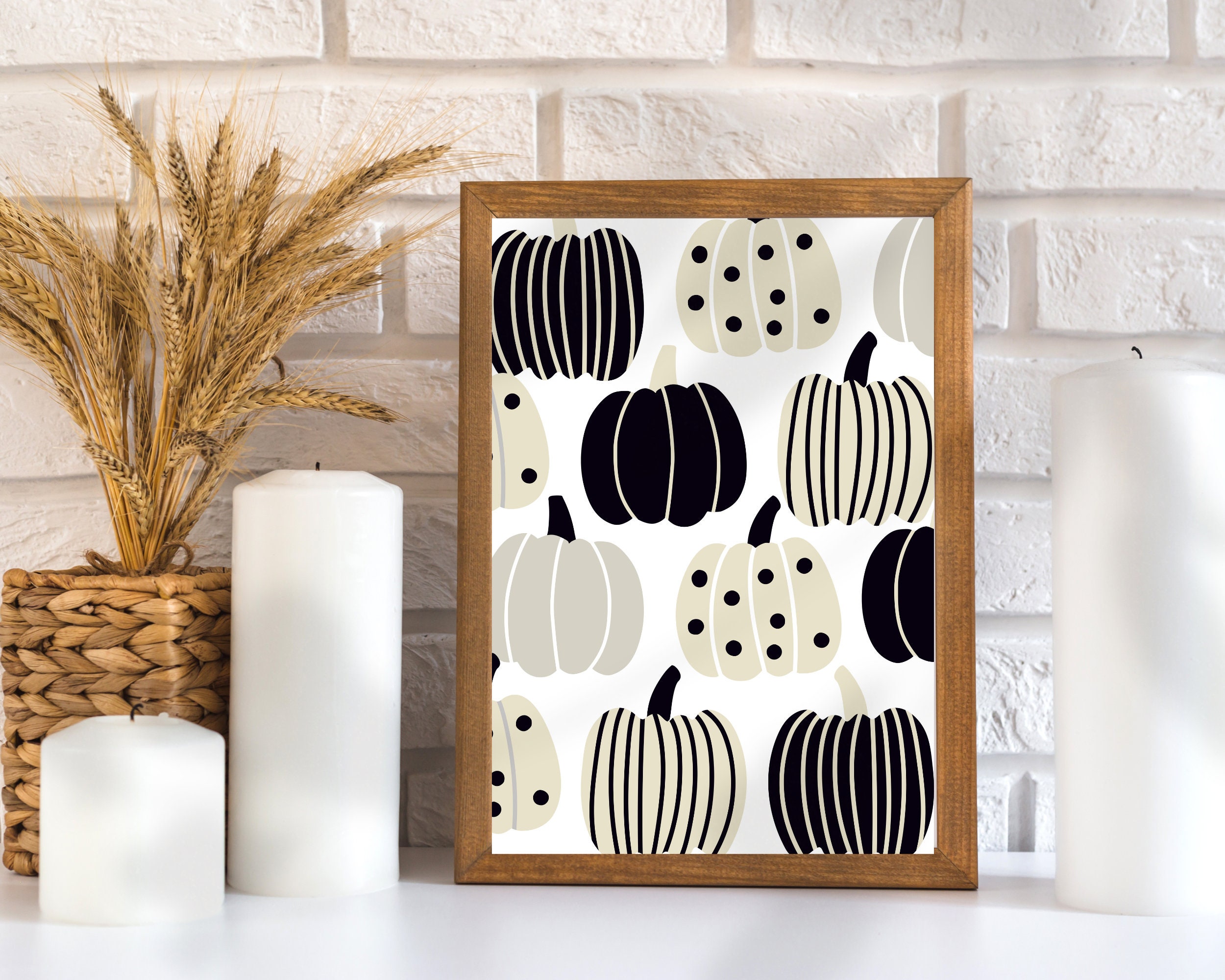 Printable Fall Wall Art Neutral Pumpkins Trendy Poster Boho Retro Style ...
