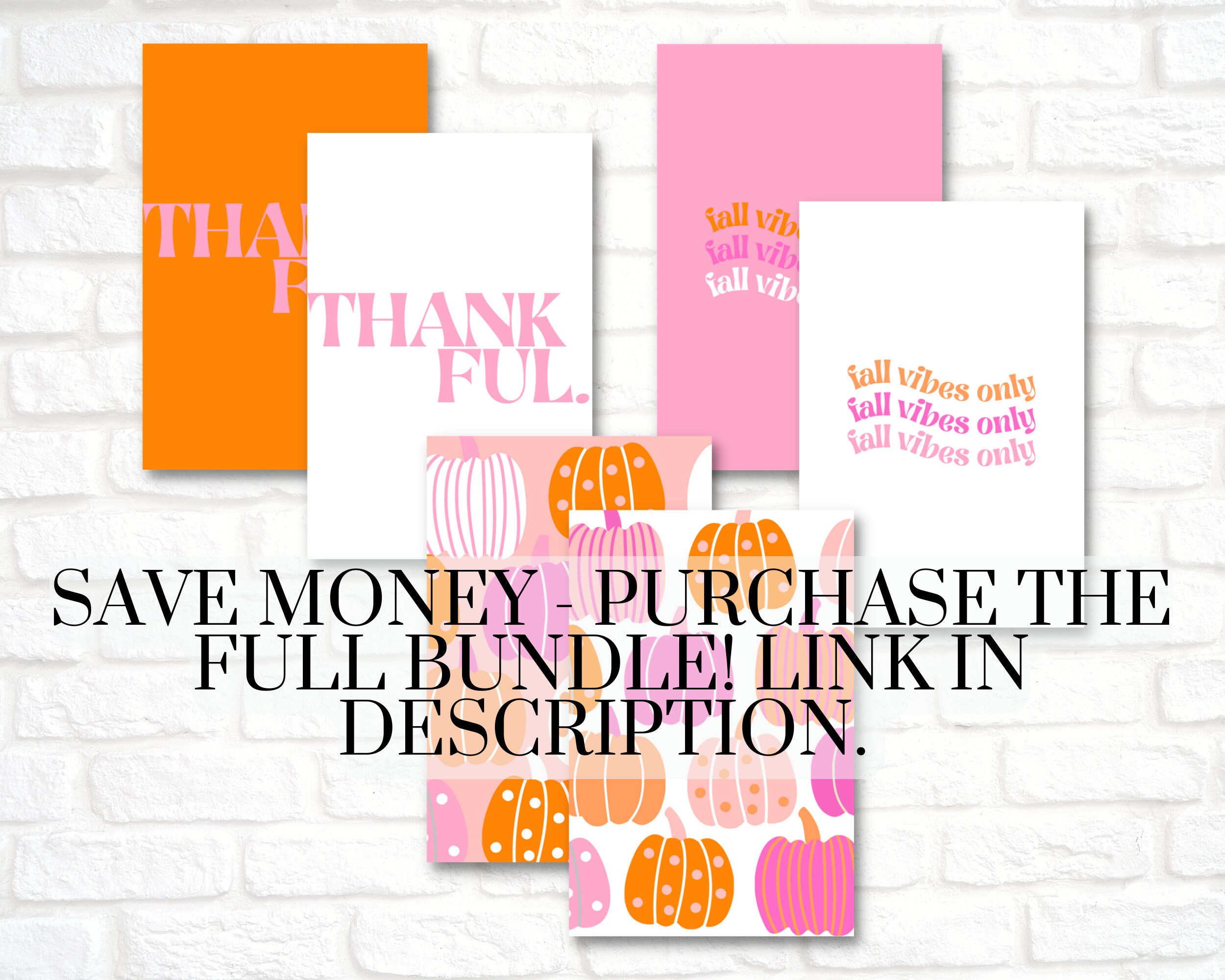 Printable Fall Wall Art Preppy Girly Orange Pink Pumpkins Pattern ...