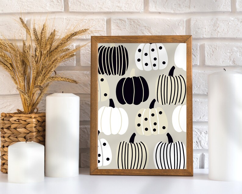 Printable Fall Wall Art Neutral Pumpkins Trendy Poster Boho Retro Style ...