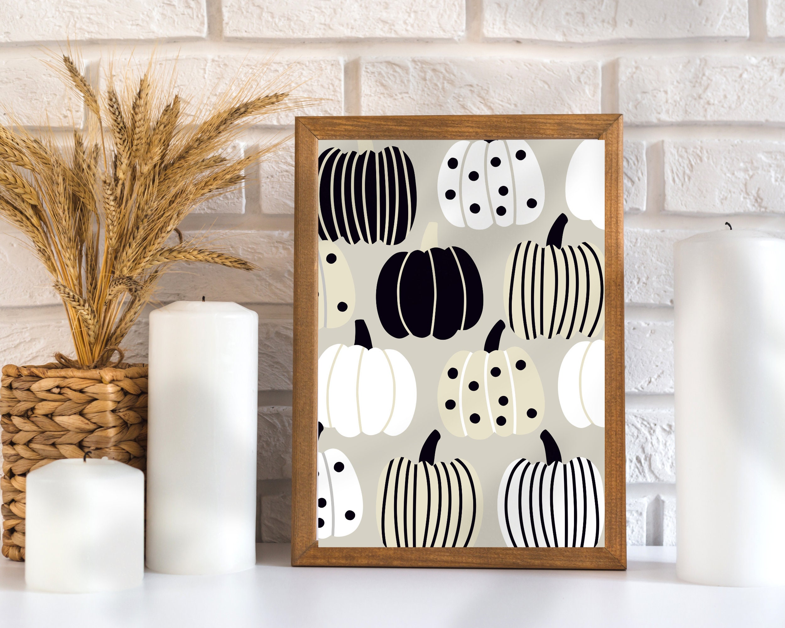 Printable Fall Wall Art Neutral Pumpkins Trendy Poster Boho Retro Style ...
