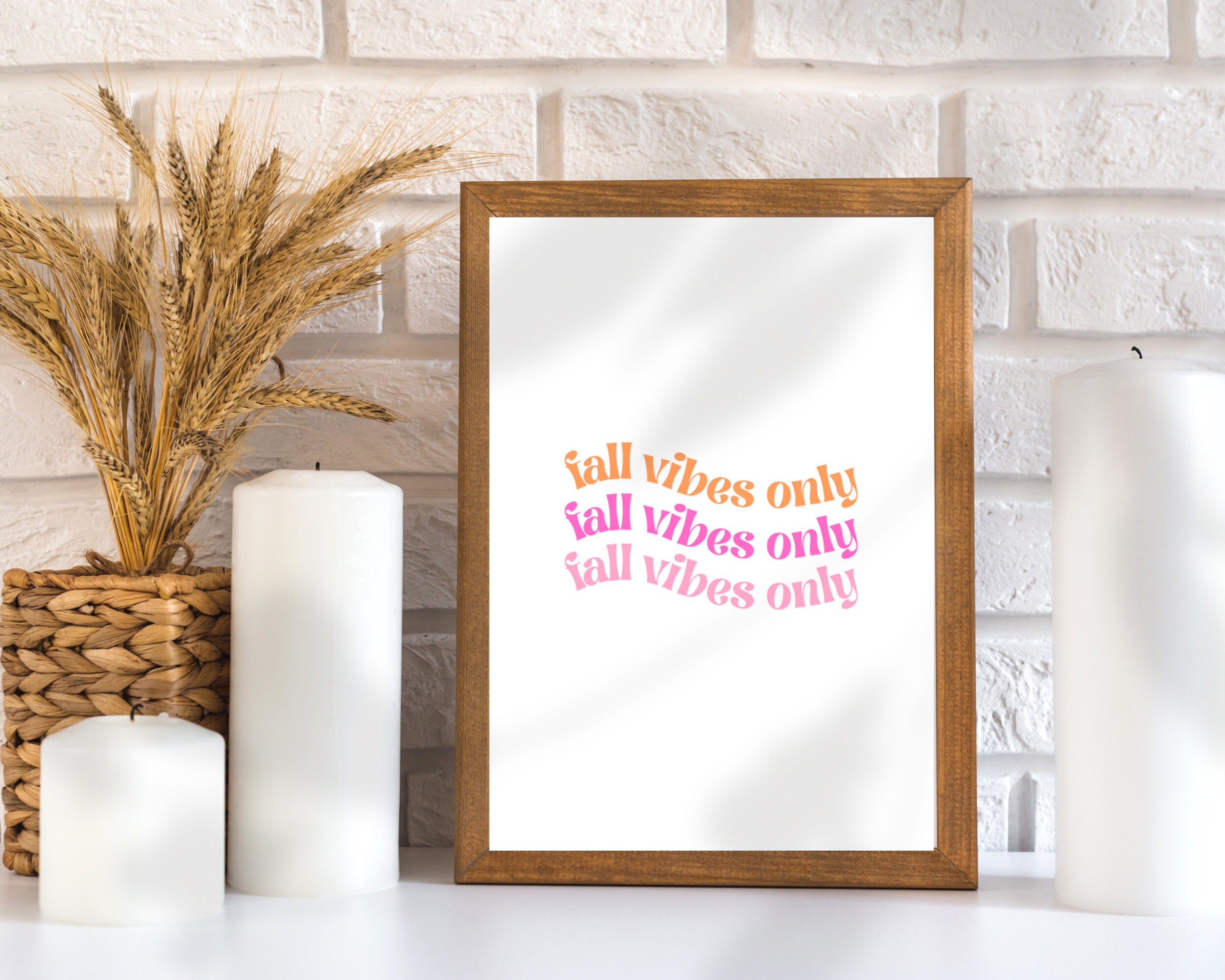 Printable Fall Wall Art Preppy Girly Orange Pink Fall Vibes Only Trendy ...