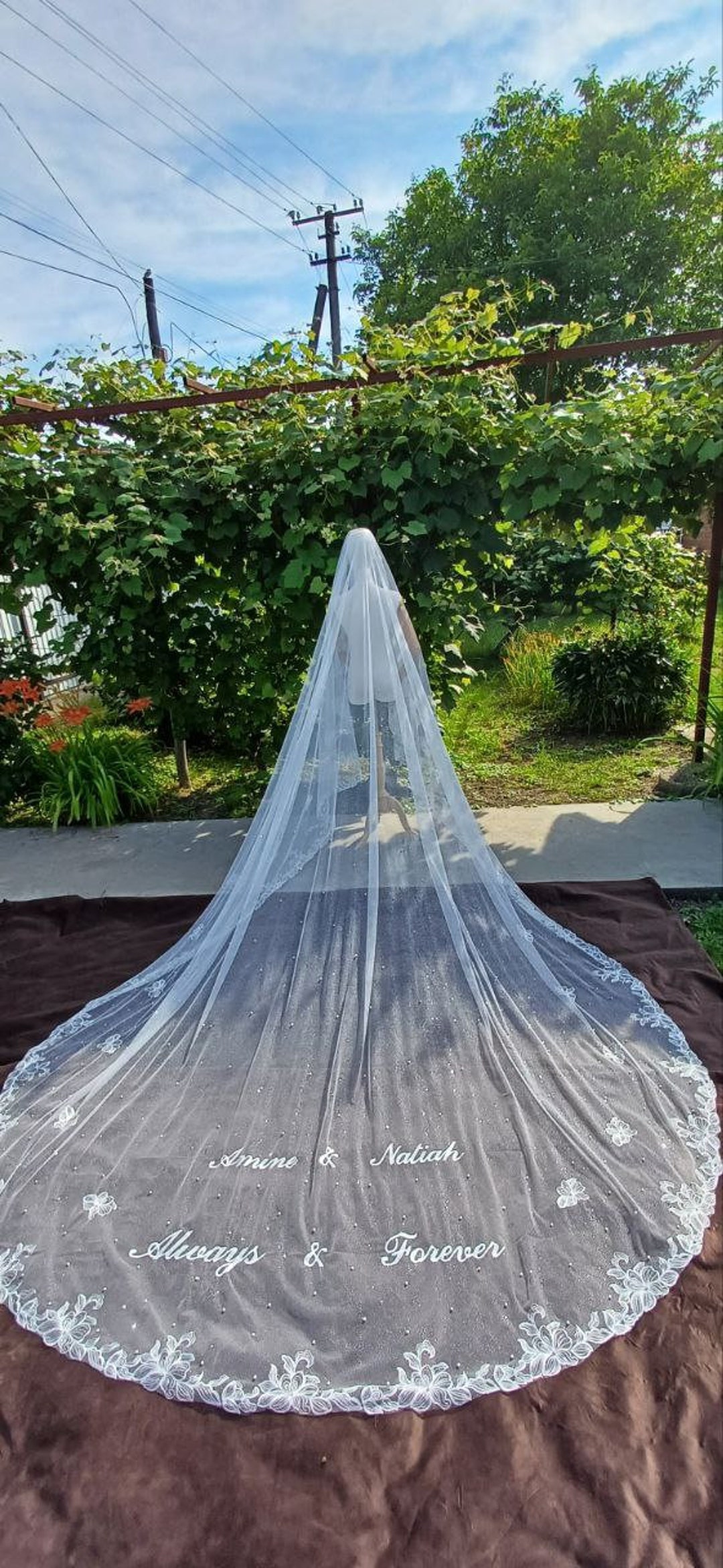 Elegant Two-tier Bridal Veil With Glitter, Floral Embroidery, and ...