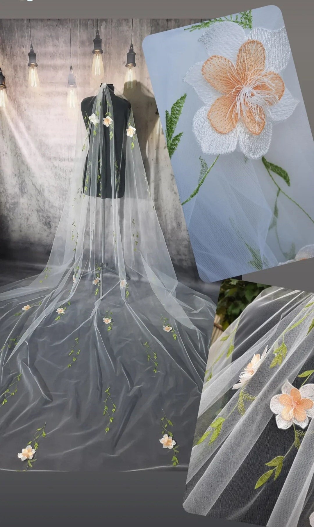 Colored Flower Veil, One Tier, in Lemon or Peach Style, Long Veil With ...