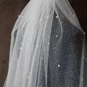 Sparkly Veil Wedding Veil Glitter With Pearls Along the - Etsy