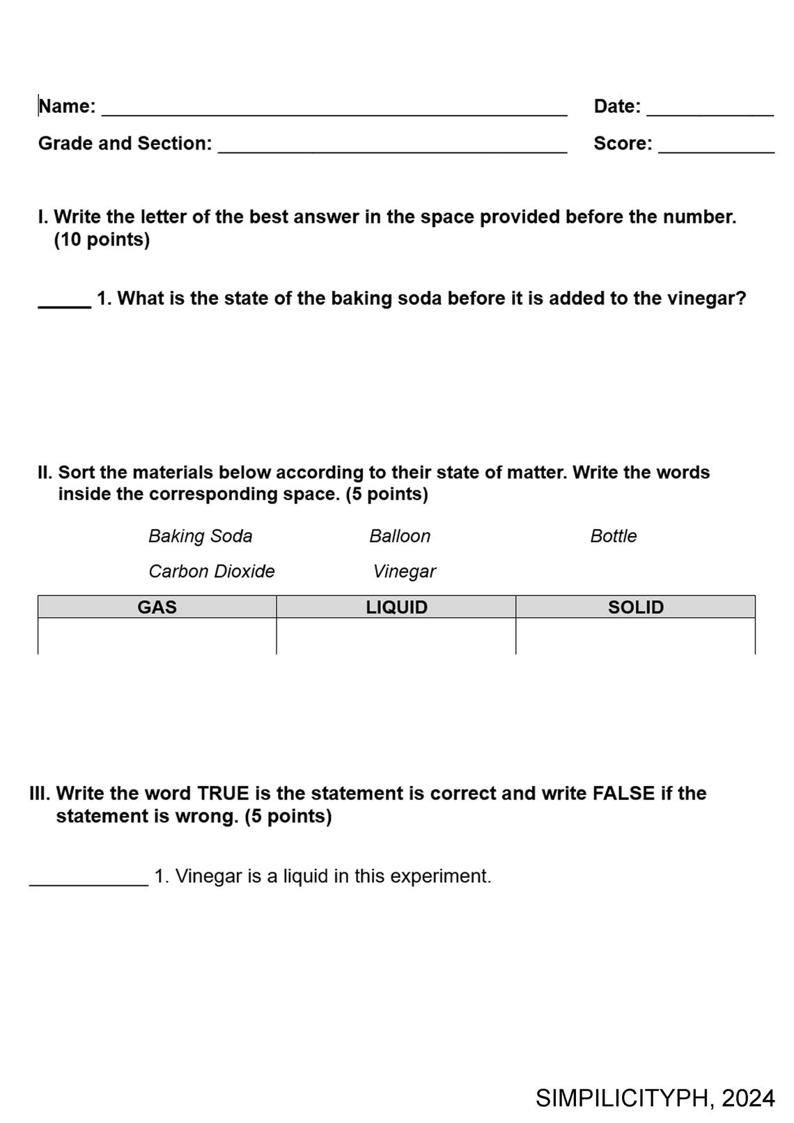 States of Matter Science Experiment Worksheet Fun & Easy Balloon ...