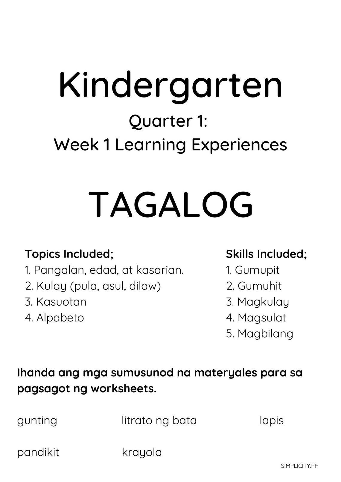 Tagalog Worksheets for Kindergarten and Preschool Home School ...