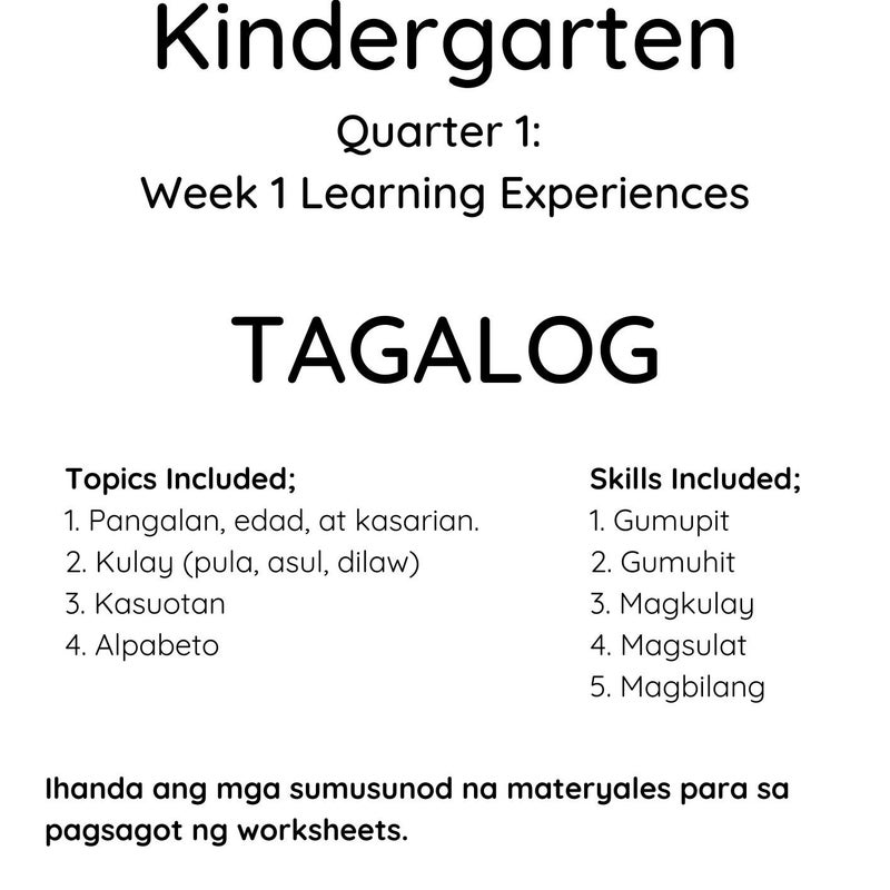 Tagalog Worksheet - Etsy