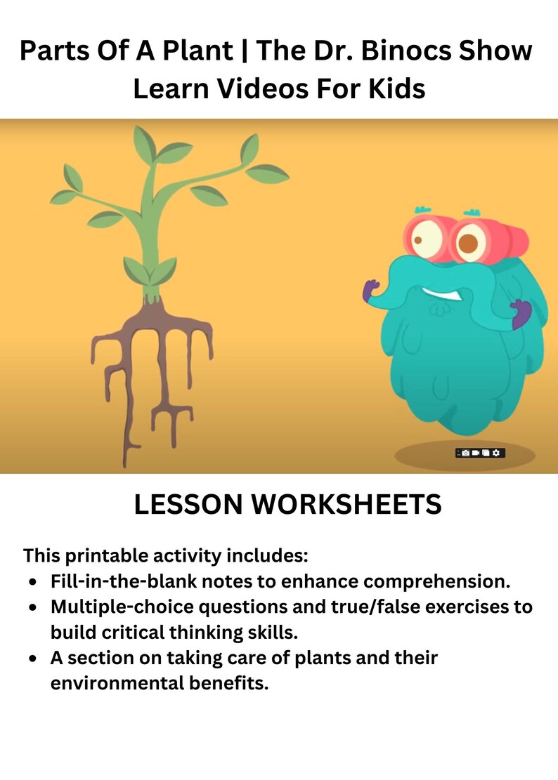 Parts of A Plant the Dr. Binocs Show Learn Videos for Kids Worksheet ...