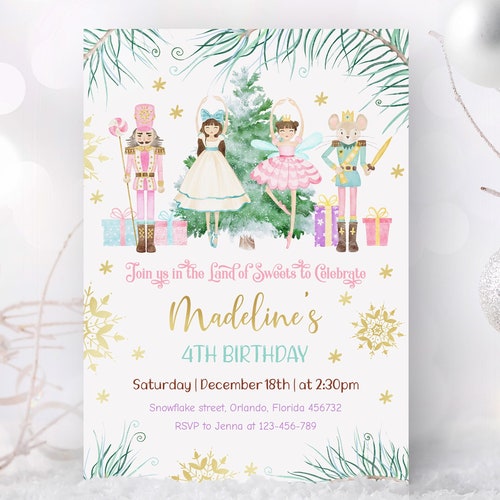 Nutcracker Birthday Invitation Land Of Sweets Invite Winter Etsy