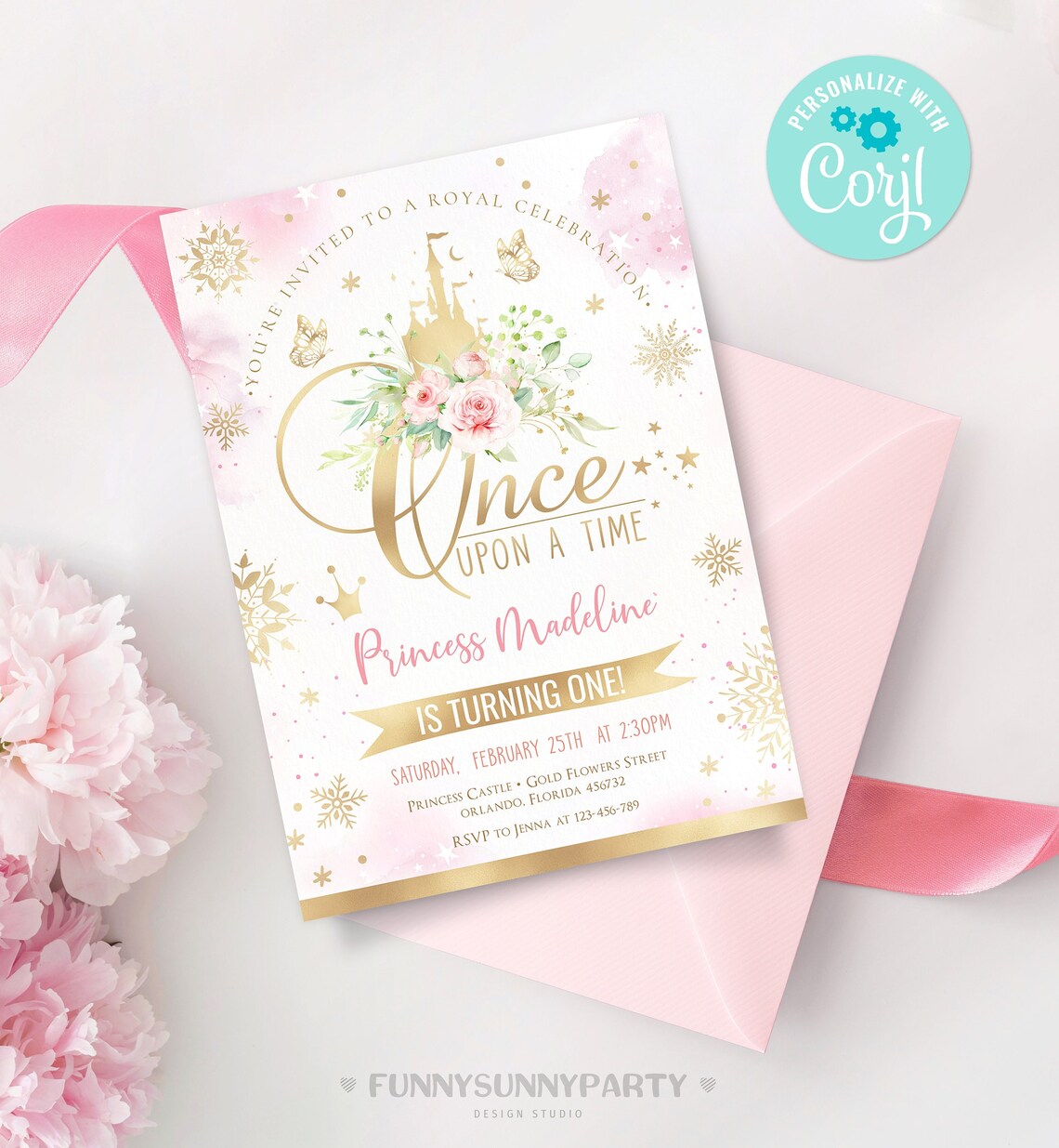 PRINCESS First Birthday Party Invitation. Printable Once Upon - Etsy