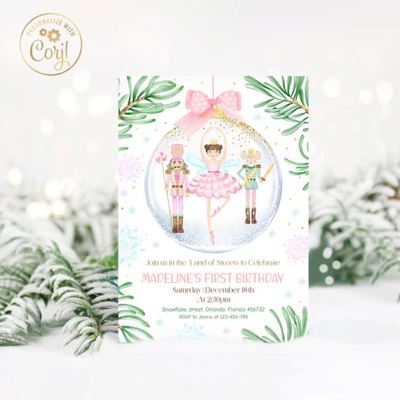EDITABLE Sugar Plum Fairy First Birthday Invitations. Green - Etsy