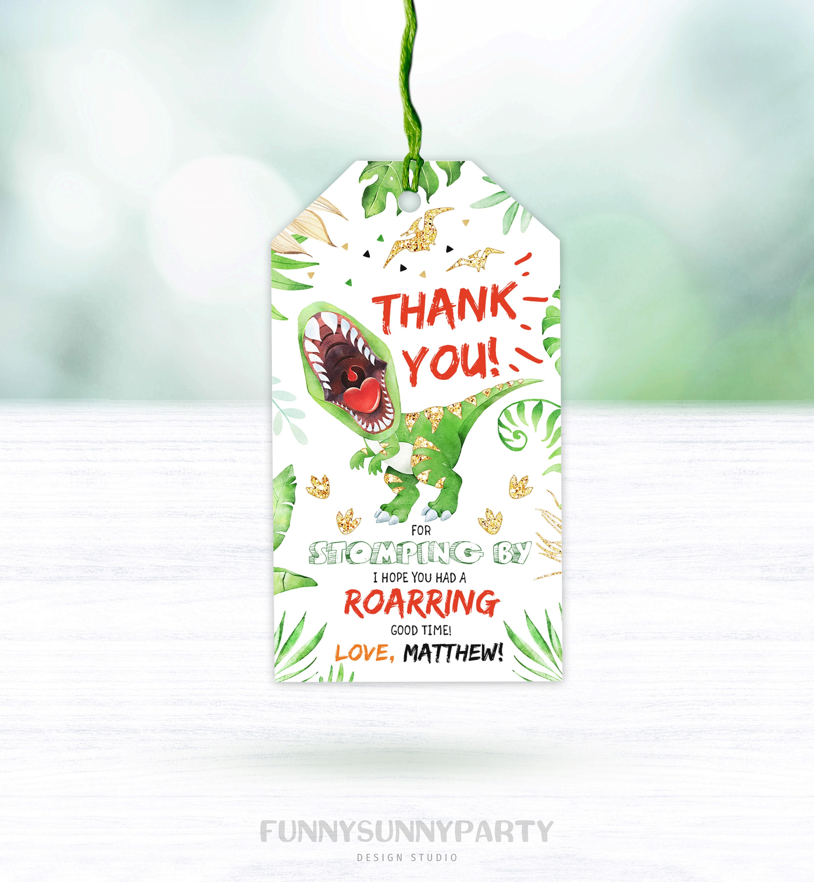 PRINTABLE Dinosaur Thank You Tag. Editable Boy Birthday Dino Party ...