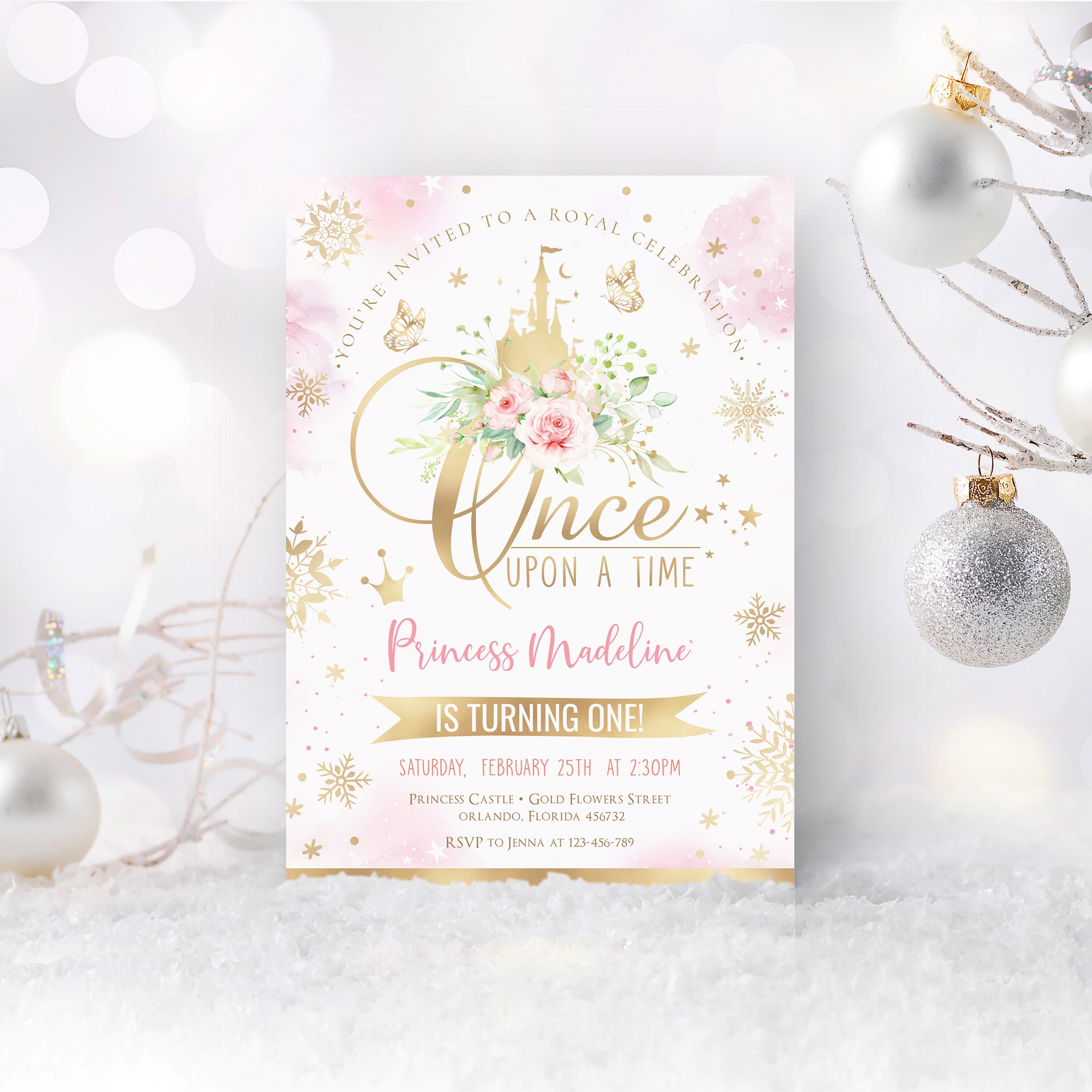 PRINCESS First Birthday Party Invitation. Printable Once Upon - Etsy
