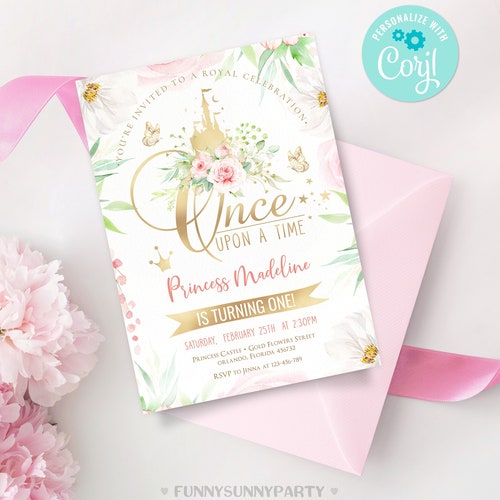 PRINCESS First Birthday Party Invitation. Printable Once Upon - Etsy
