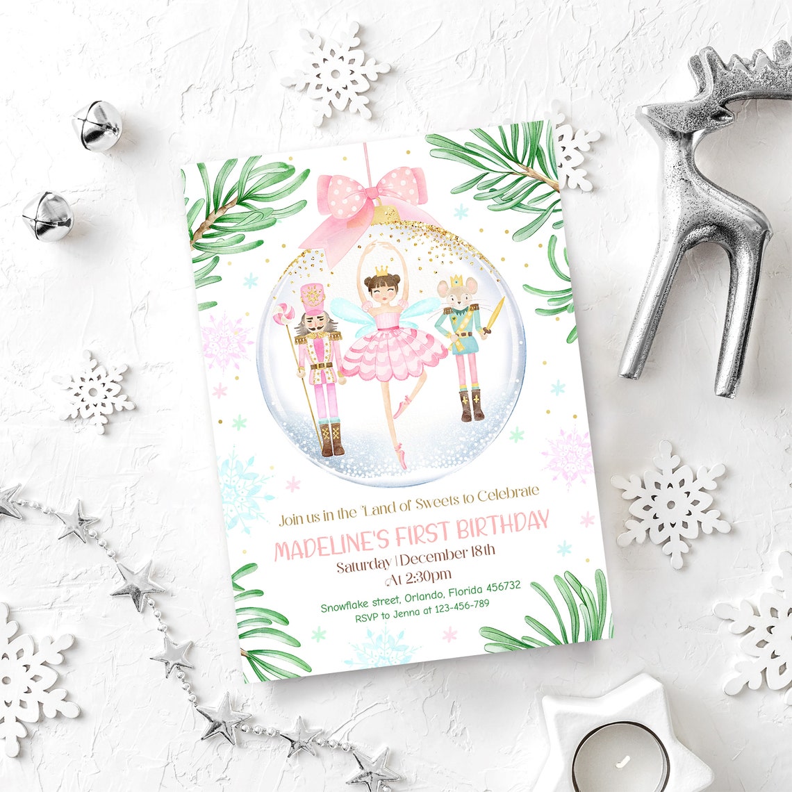 EDITABLE Sugar Plum Fairy First Birthday Invitations. Green - Etsy