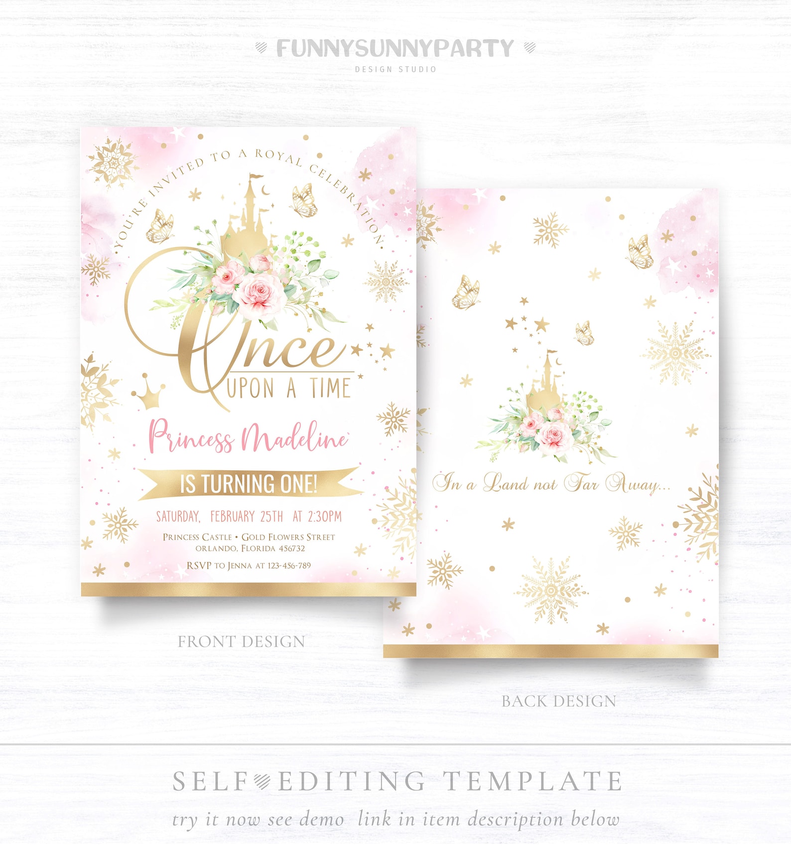 PRINCESS First Birthday Party Invitation. Printable Once Upon - Etsy