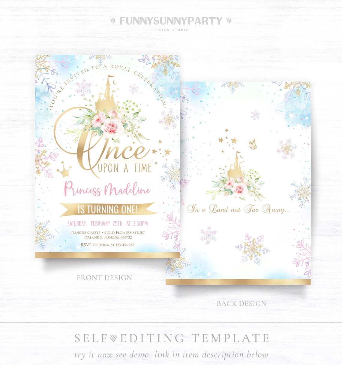 EDITABLE PRINCESS 1st Birthday Party Invitation. Printable - Etsy