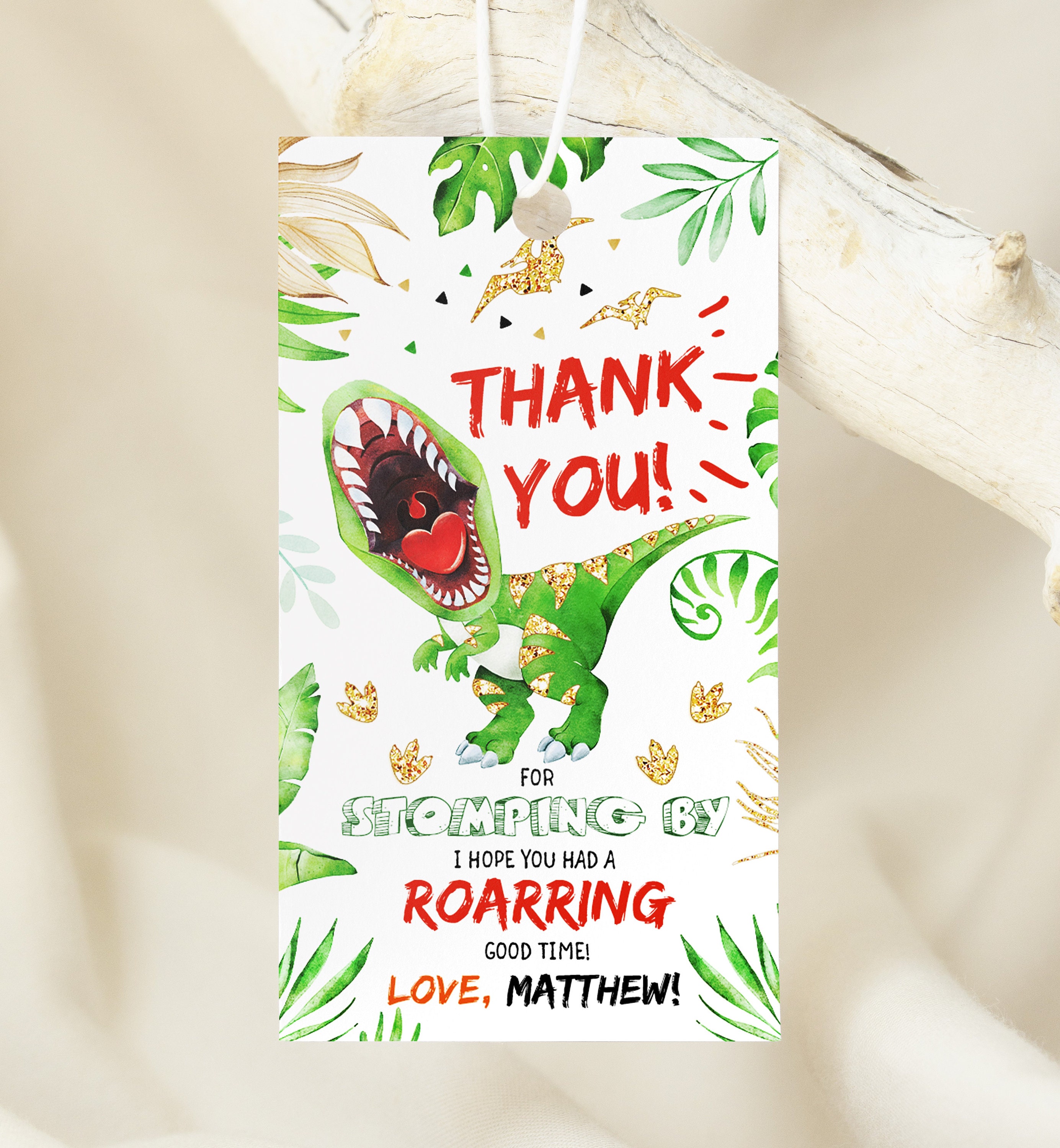 PRINTABLE Dinosaur Thank You Tag. Editable Boy Birthday Dino Party ...