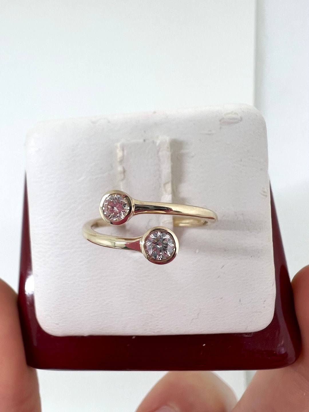 14K Yellow Gold Two Stone Diamond Ring - Vintage Style - Etsy