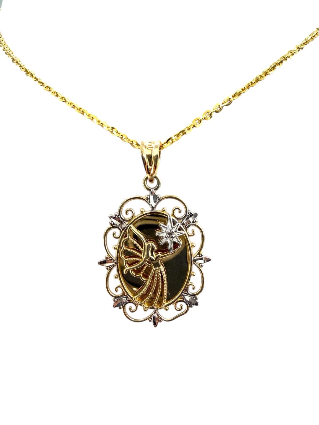 Vintage Two Tone 10k Gold Filigree Angel Pendant With Engraving and ...