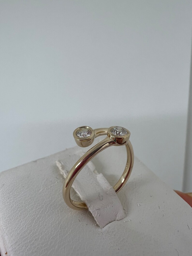 14K Yellow Gold Two Stone Diamond Ring - Vintage Style - Etsy