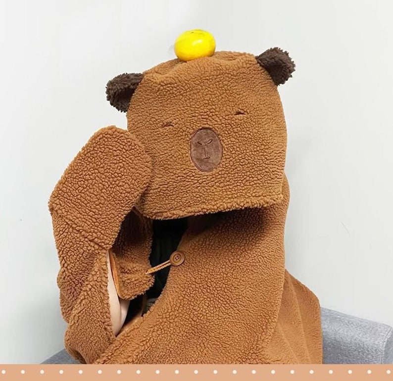 Kawaii Brown Capybara Hooded Cape Poncho Cape Coat,kawaii Cartoon ...