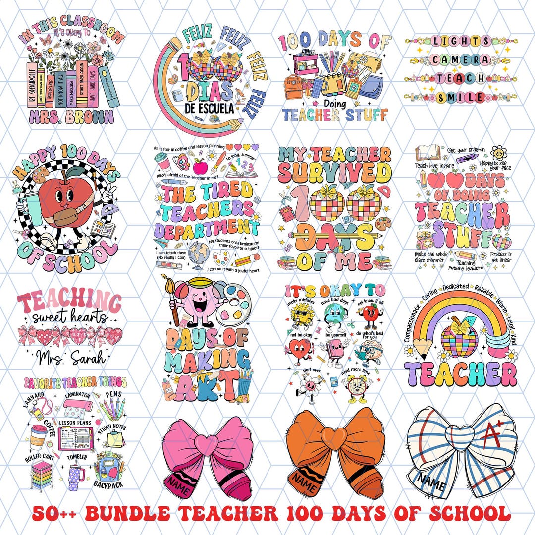 50 Teacher 100 Days of School Bundle, Retro Groovy 100 Days Smarter ...