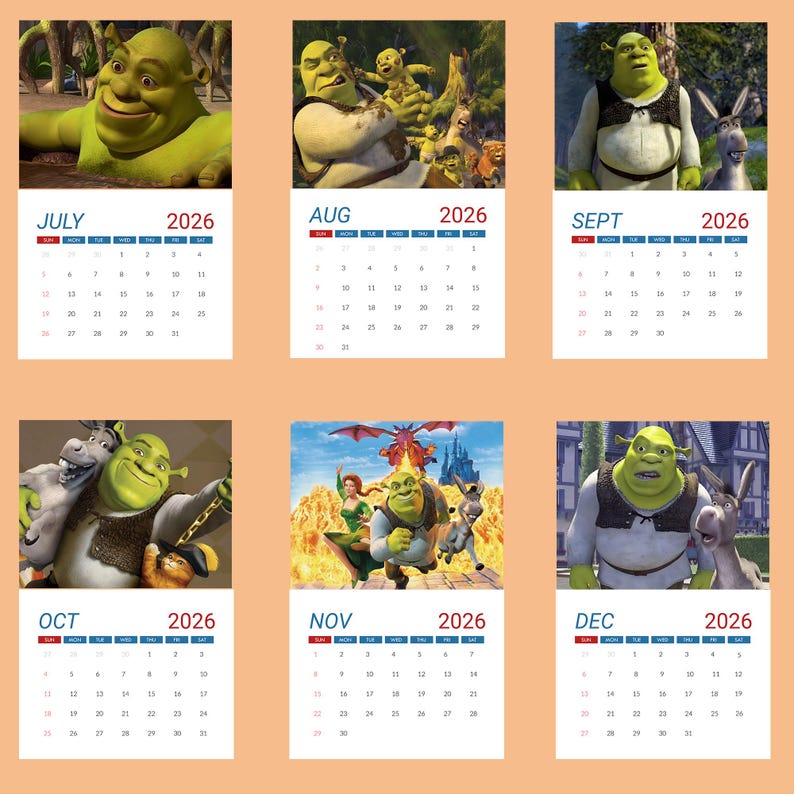 Shrek Calendar 2026, Shrek Wall Calendar, New Year Room Decor - Etsy