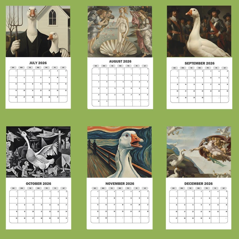Goose in Famous Painting Calendar 2026, Silly Goose Wall Calendar, New ...