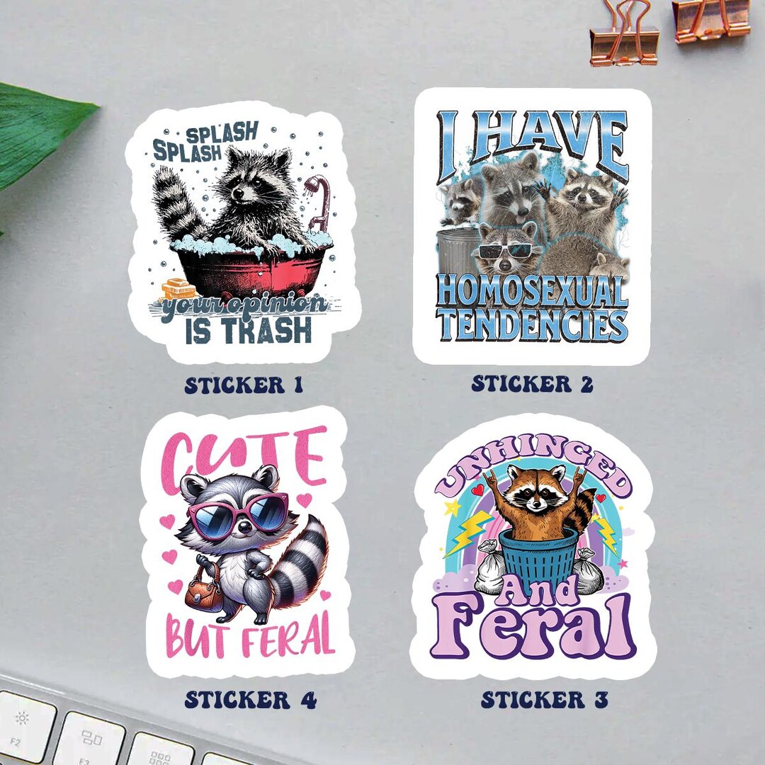 Cute but Feral Sticker, Unhinged and Feral Funny Raccoon Sticker, Cute ...