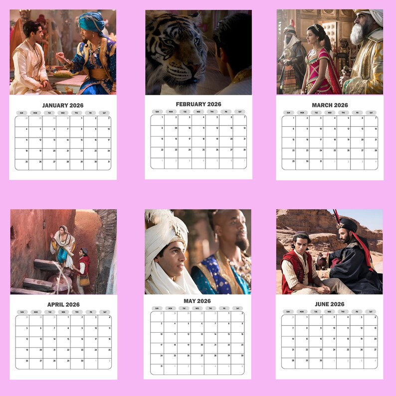 Aladdin Calendar 2026, Disney Movie Wall Calendar, New Year Room Decor ...