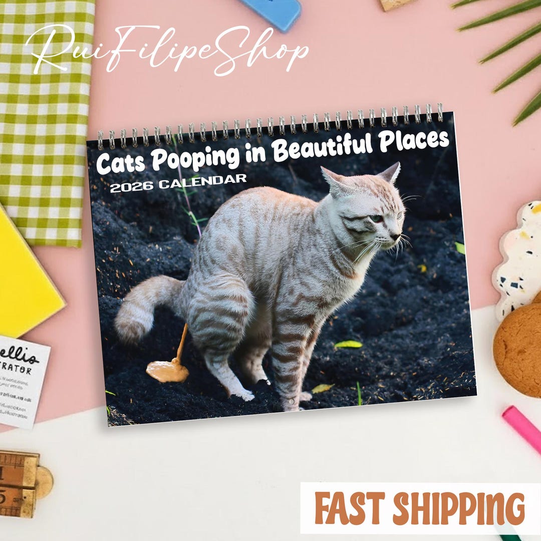 Pooping Cat Calendar 2026, Cat Meme Calendar, Friends and Office Decor ...