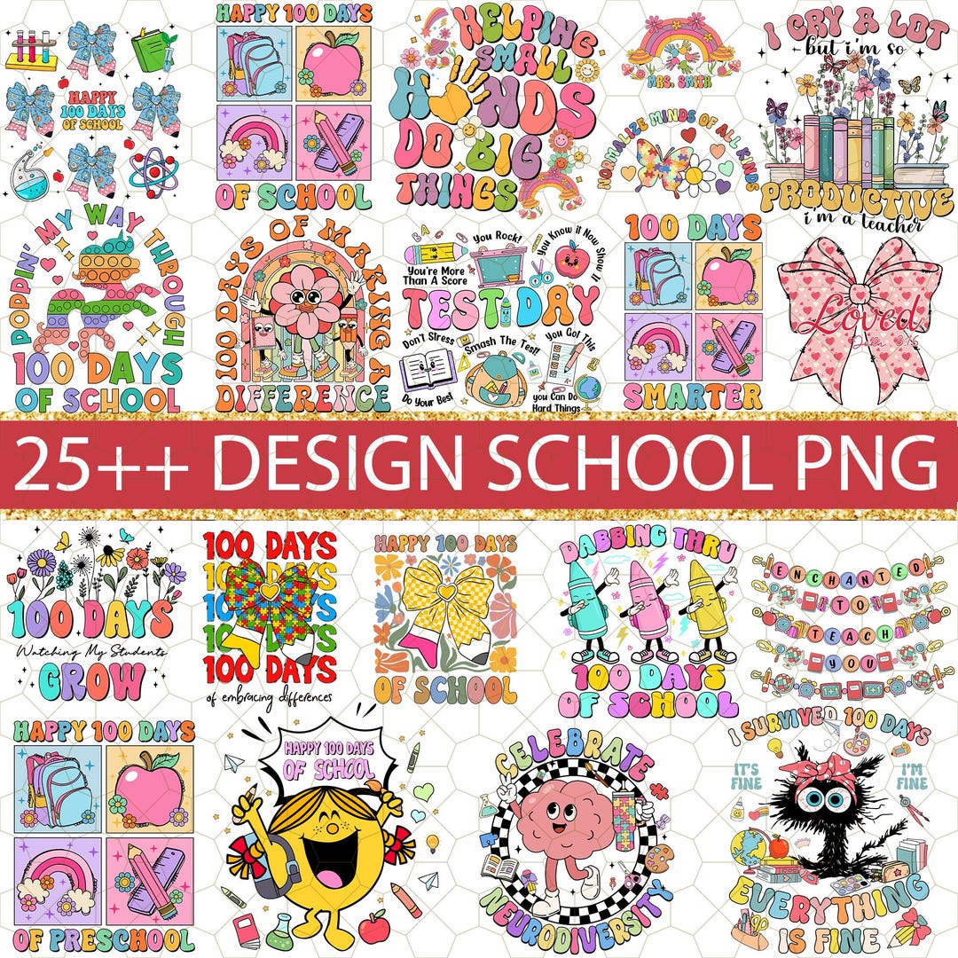 25 Happy 100 Days of School Bundle, Retro 100 Days Smarter Bundle, 100 ...