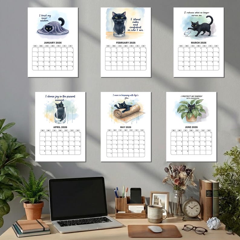 Black Cat Wall Calendar 2026, Black Cat Lover Home Decor, New Year Gift ...