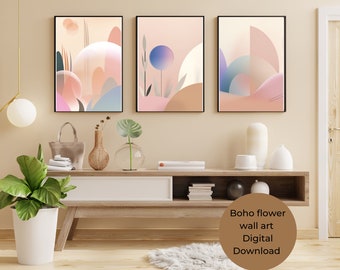 Boho Abstract Wall Art Prints, Set of 3 Prints, Boho Wall Art, Mid Century Modern Wall Art ...