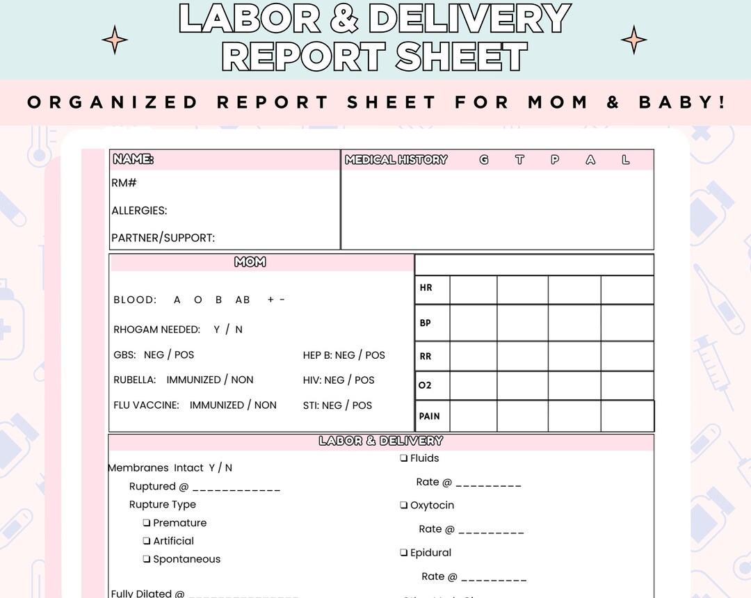 Labor and Delivery Report Sheet for Nurses, Brain Sheet, Printable ...