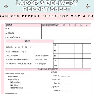 Labor and Delivery Report Sheet for Nurses, Brain Sheet, Printable ...