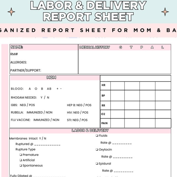 Labor and Delivery Nurse Report Sheet - Etsy