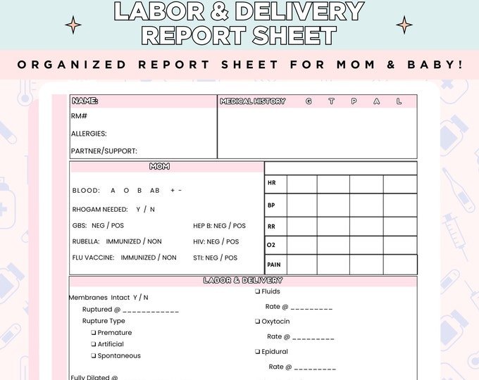 Labor and Delivery Nurse Report Sheet | 1-2 Patients | Printable ...