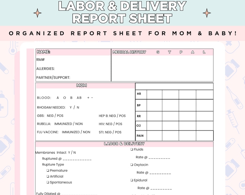 Labor and Delivery Report Sheet for Nurses, Brain Sheet, Printable ...