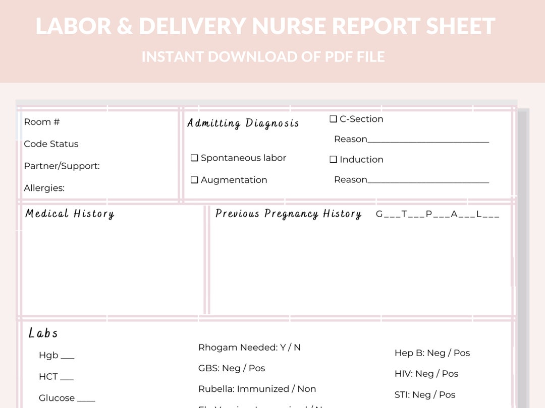 Labor & Delivery Nurse Report Sheet Brain Sheet Printable - Etsy
